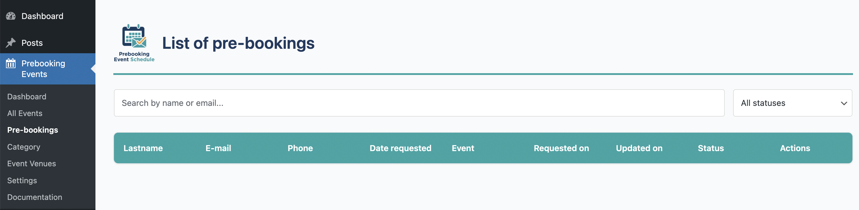 Prebooking — WordPress event booking plugin
